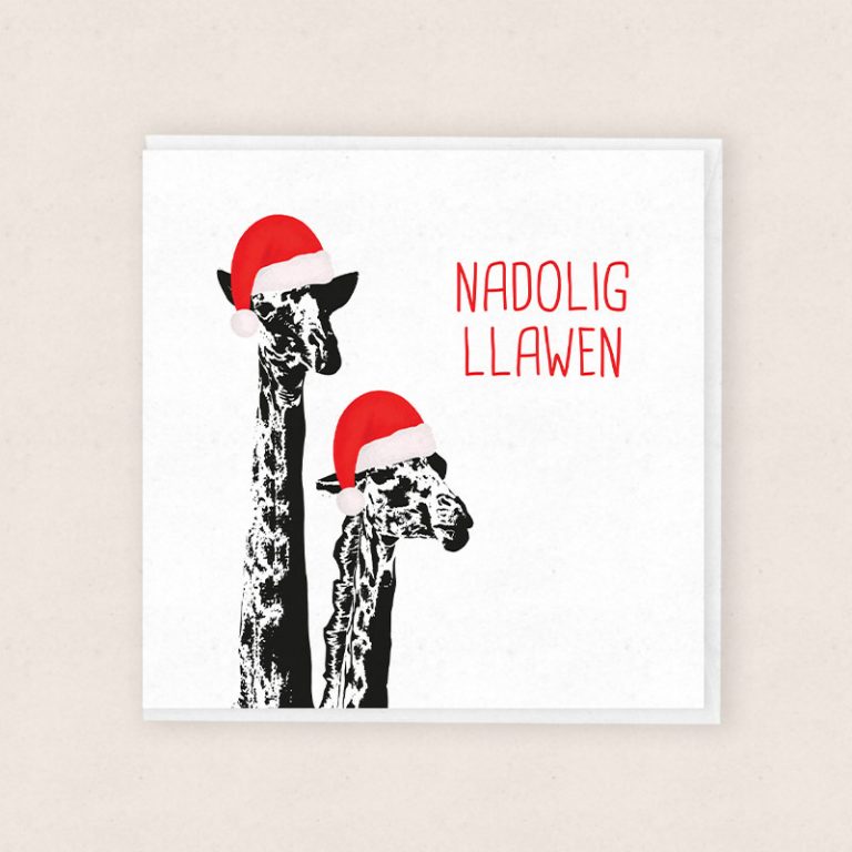Parti Nadolig Jiraff - Welsh Cards - Cardiau Cymraeg